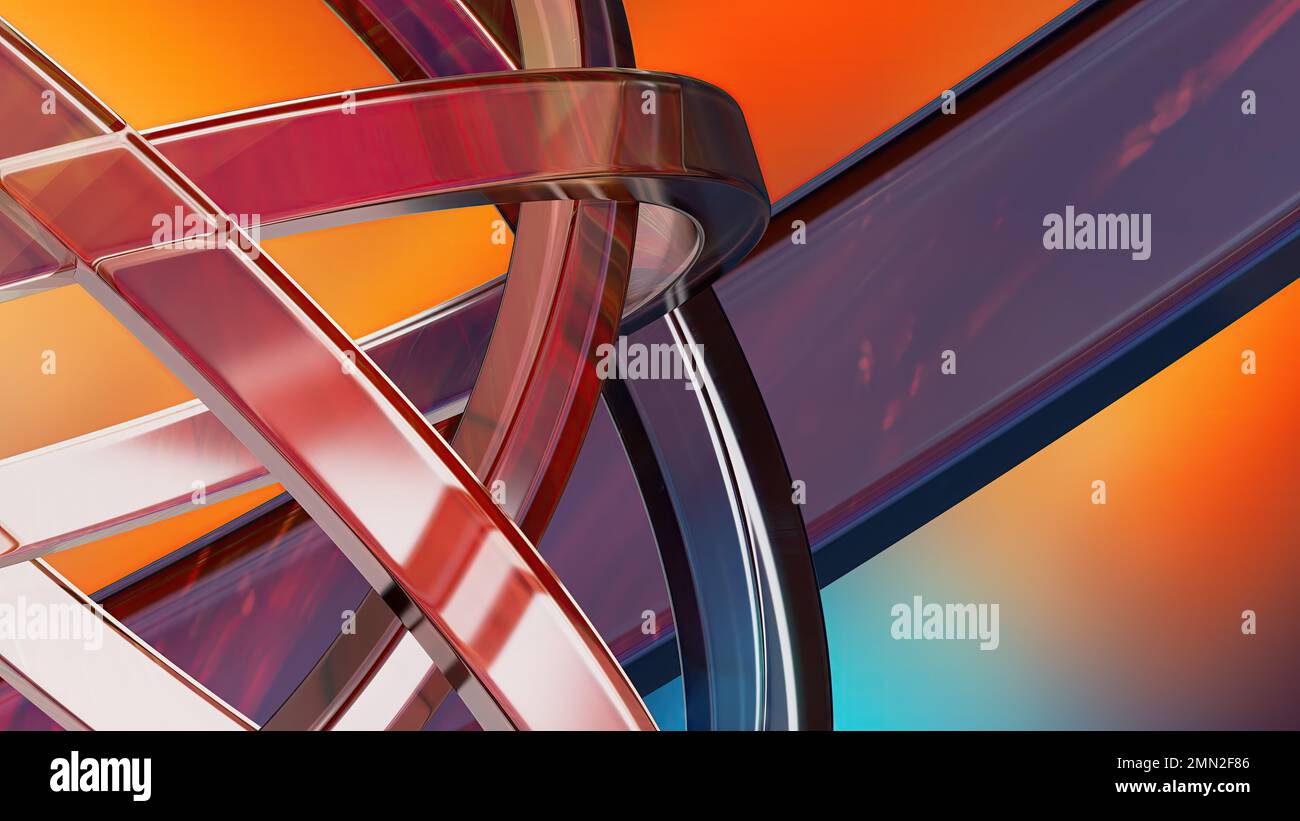 Red, orange, rotating rings overlapping contemporary art abstract ...