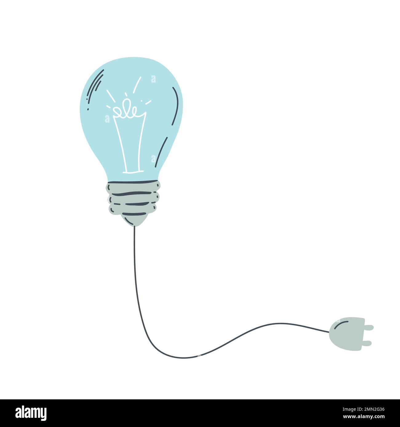 Light bulb with rays shine. Cartoon style. Flat style. Hand drawn style ...