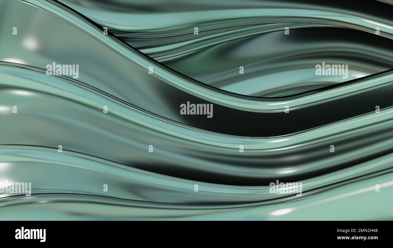 Green beautiful hair flowing metallic Bezier line abstract dramatic ...