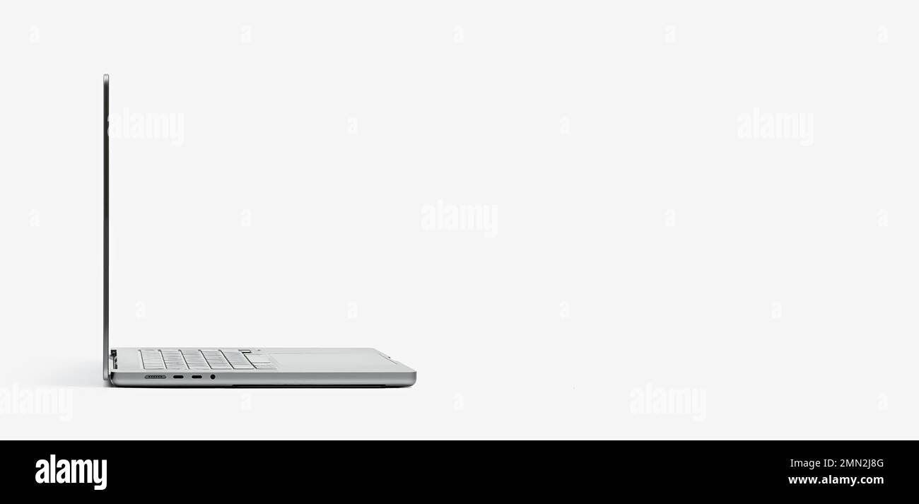 Gray laptop isolated on white background Stock Photo - Alamy