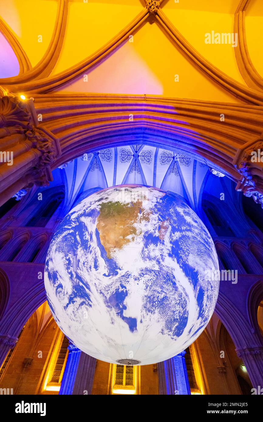 Gaia, a touring artwork by Luke Jerram, in the nave of Wells Cathedral ...