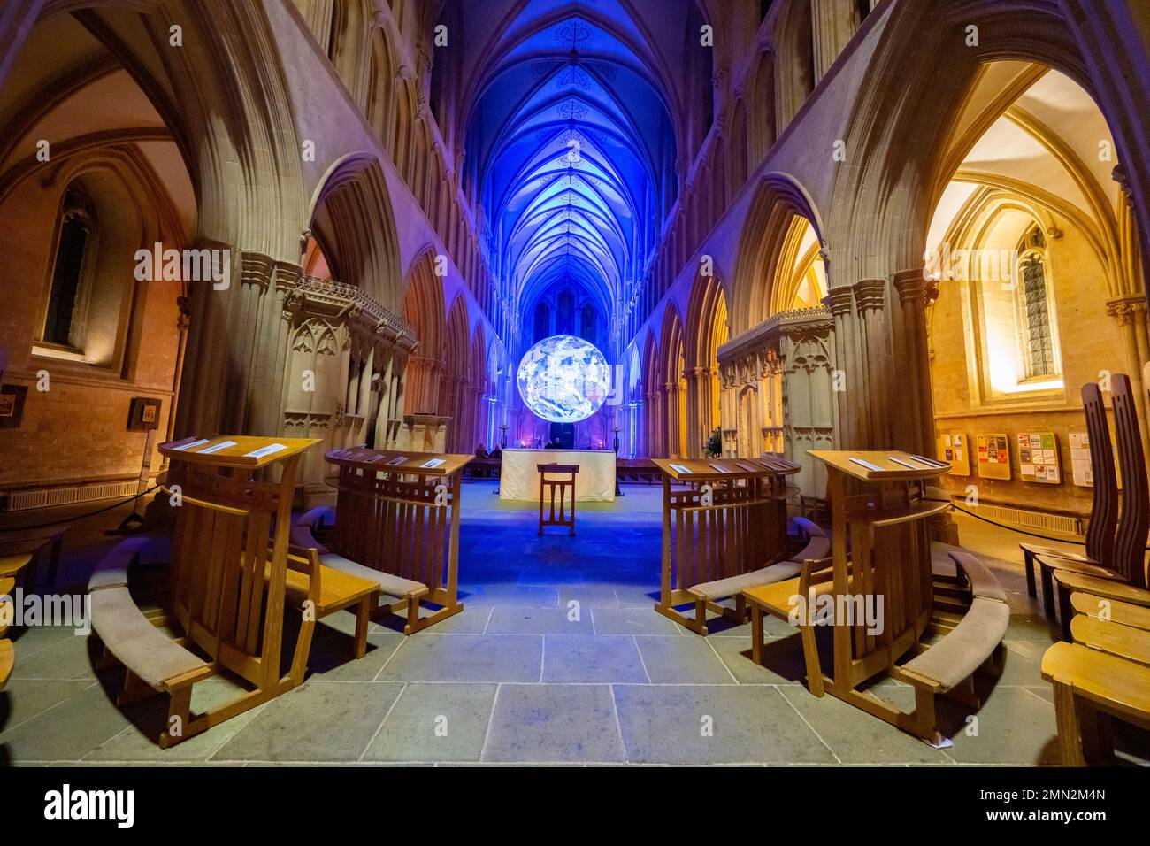 Gaia, a touring artwork by Luke Jerram, in the nave of Wells Cathedral ...