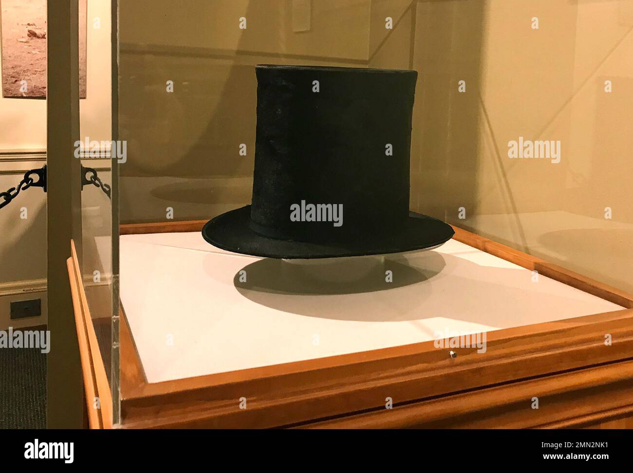 In this June 1, 2018 photo, a stovepipe hat that belonged to Abraham ...