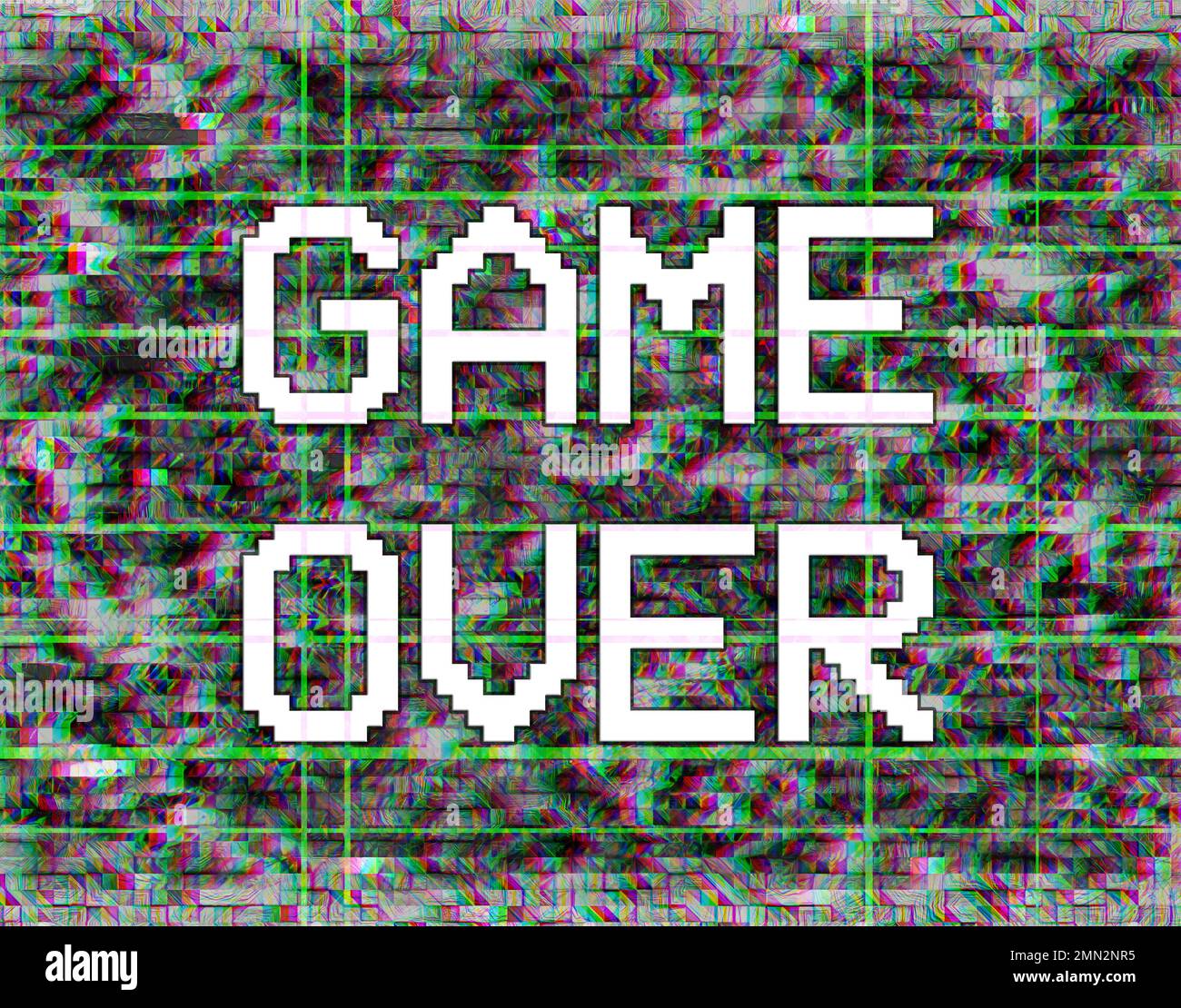 Game Over pixel text, glitch effect background, rgb shift Stock Photo ...