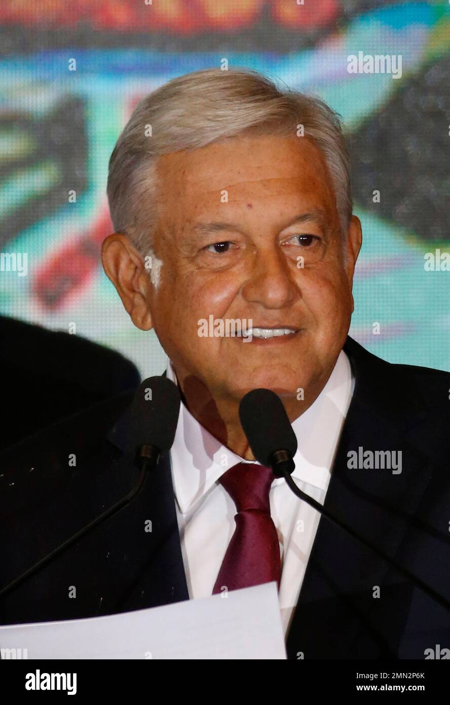 Presidential candidate Andres Manuel Lopez Obrador gives his first ...