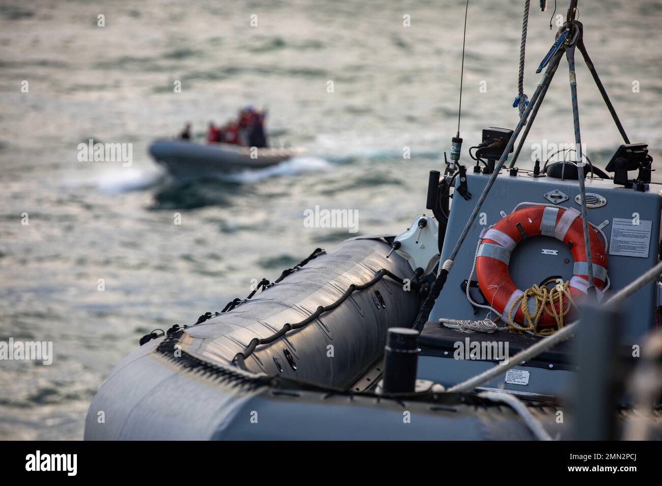 A rigid-hull inflatable boat aboard the Arleigh Burke-class guided ...