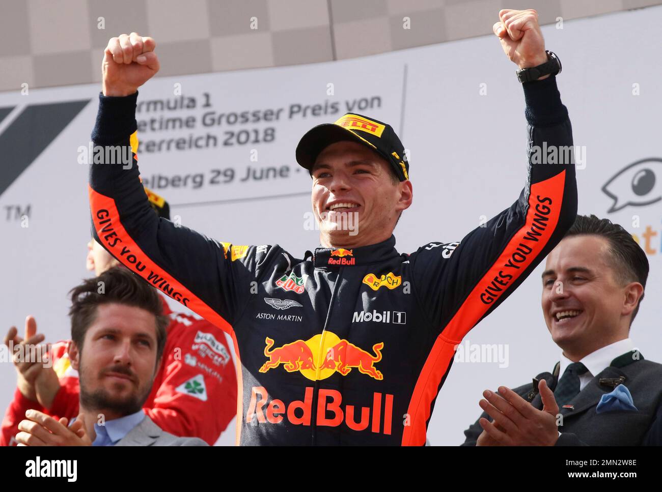Red Bull driver Max Verstappen of the Netherlands celebrates on the ...
