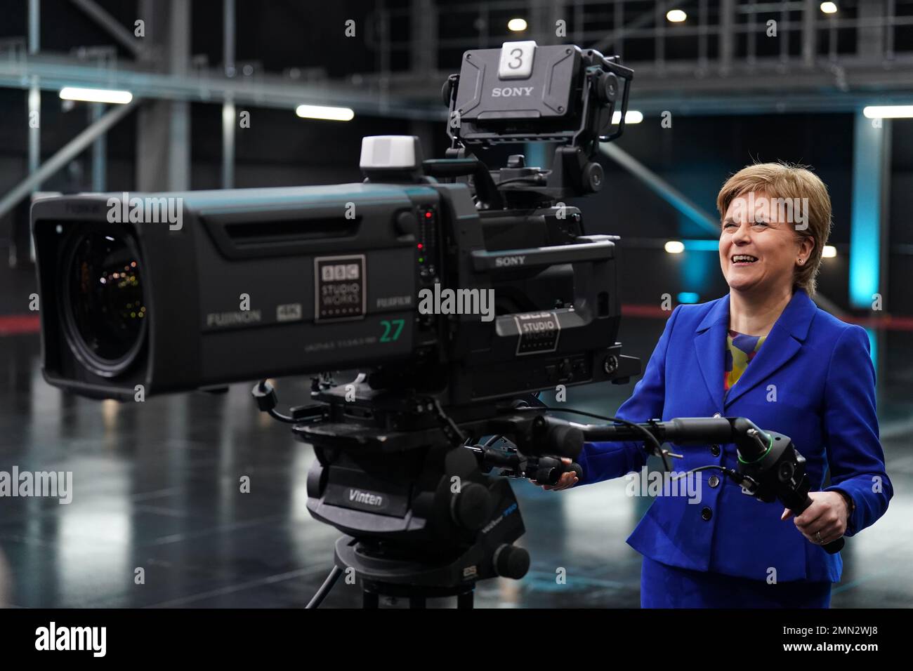 First Minister Nicola Sturgeon using a camera during her visit to BBC Studioworks in Glasgow ...