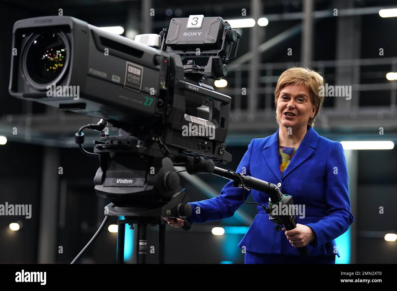 First Minister Nicola Sturgeon using a camera during her visit to BBC Studioworks in Glasgow ...