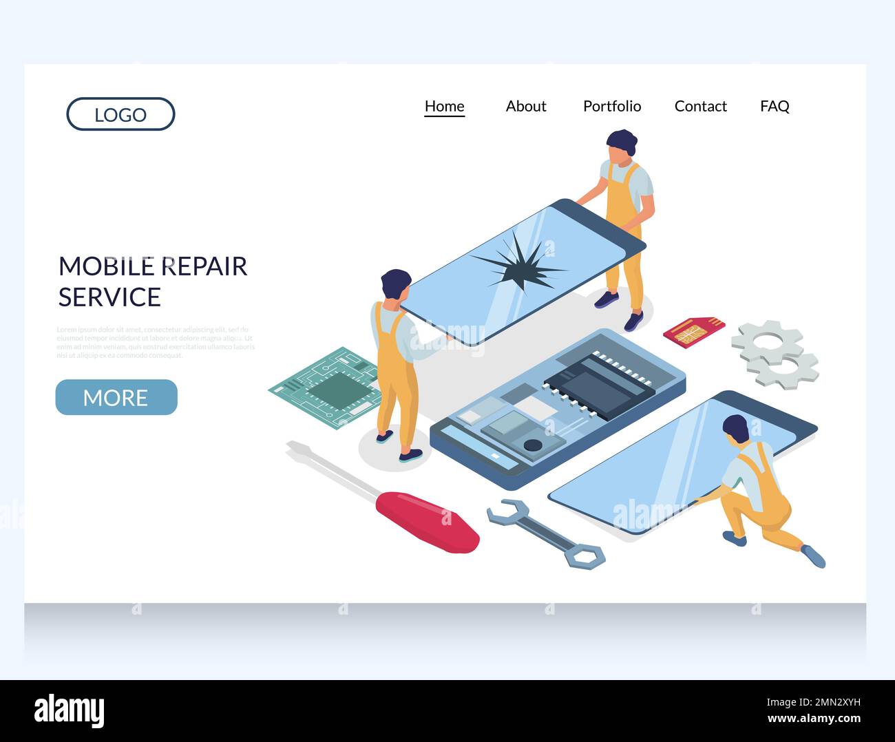 Mobile repair service vector website landing page design template Stock ...