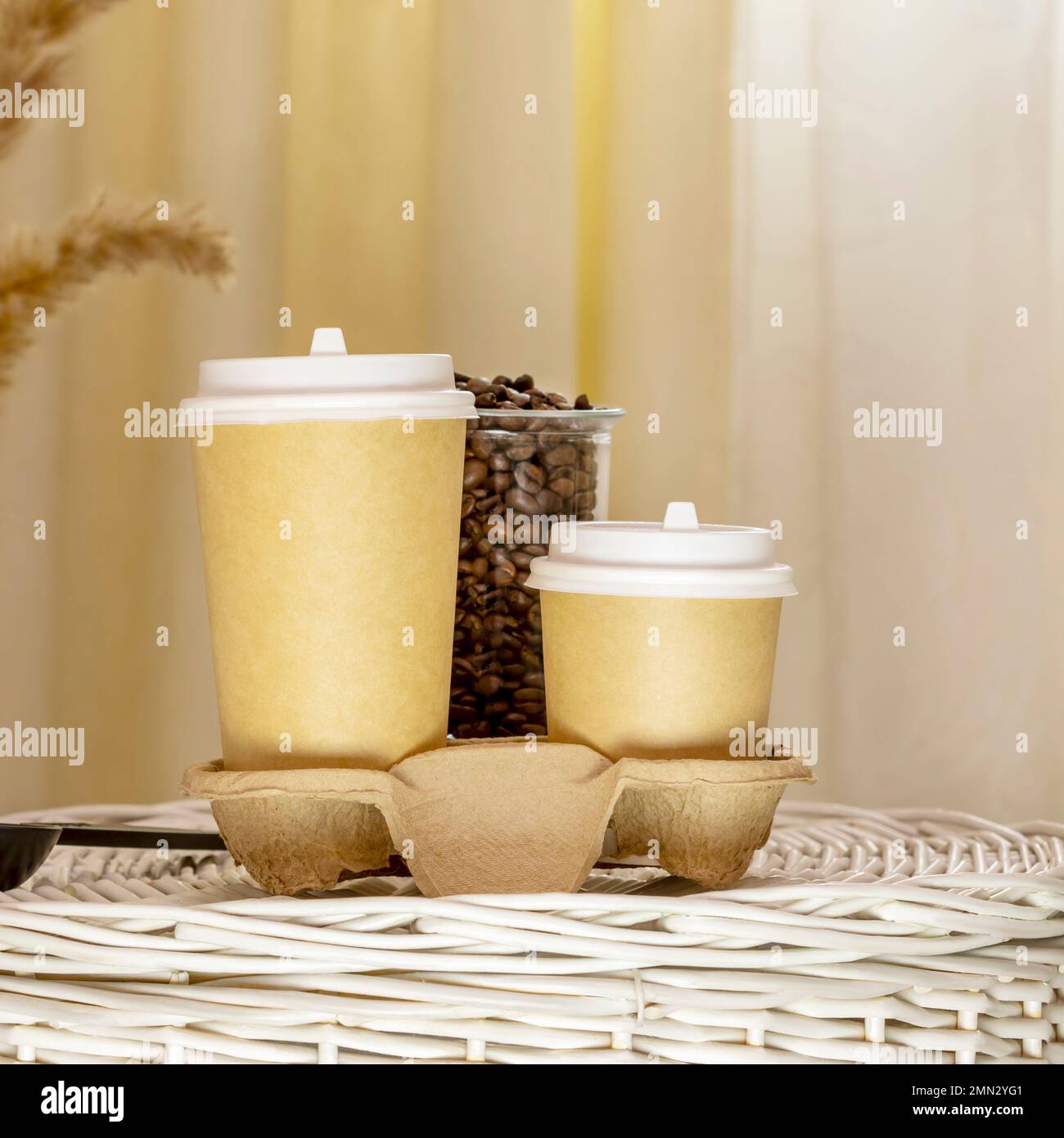 Coffee to go. Coffee composition with two disposable eco friendly ...