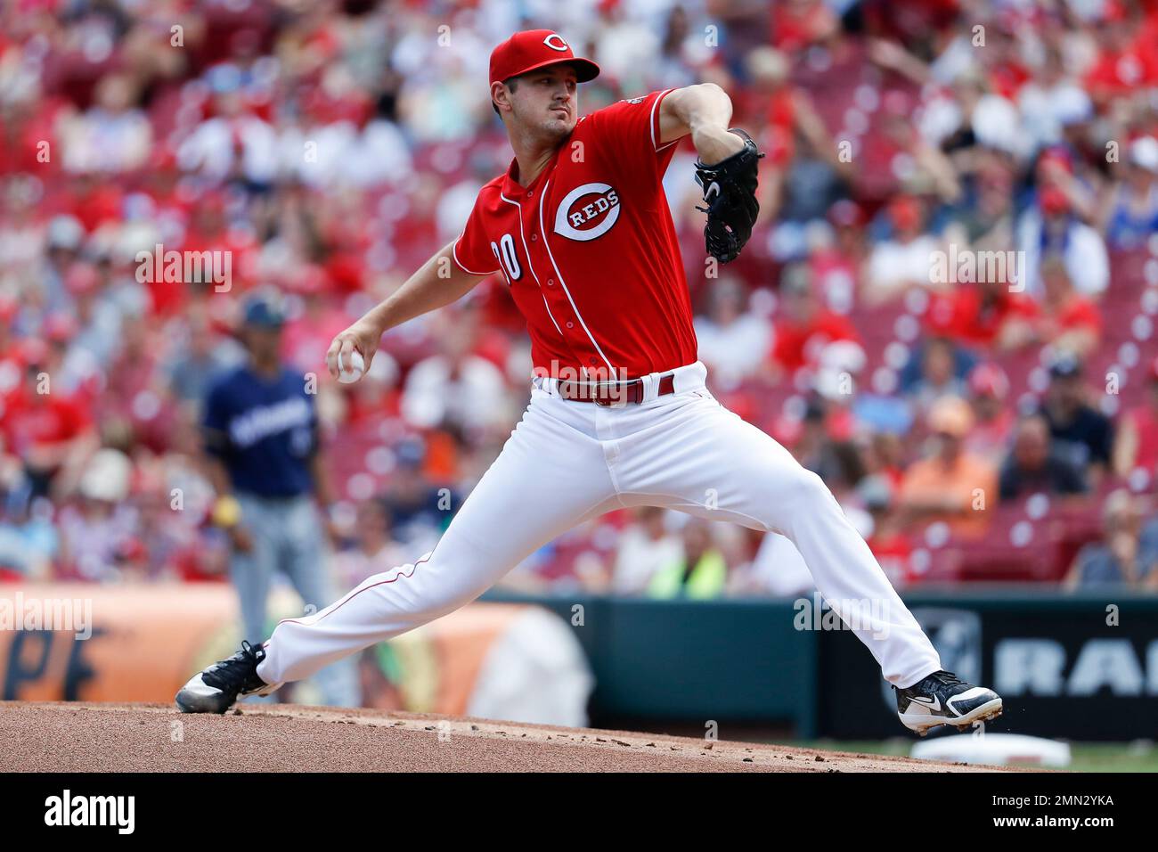 Cincinnati Reds starting pitcher Tyler Mahle throws in the first inning ...