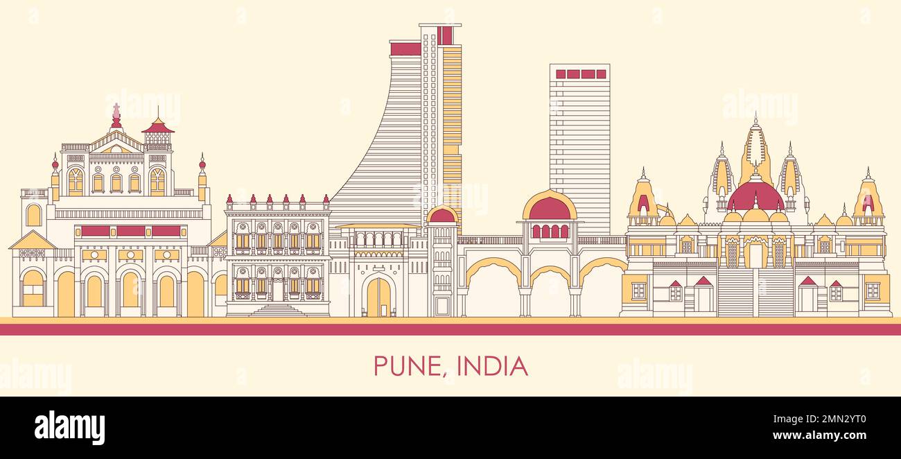 Cartoon Skyline panorama of city of Pune, India - vector illustration ...