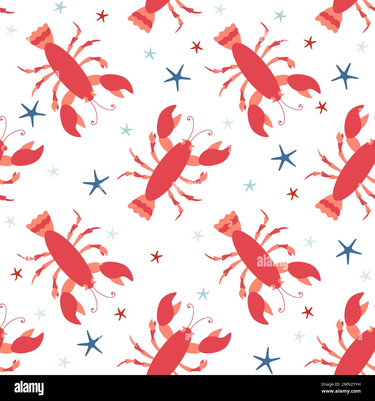 Seamless patternwith lobsters and sea stars. Cartoon cute lobster Stock ...