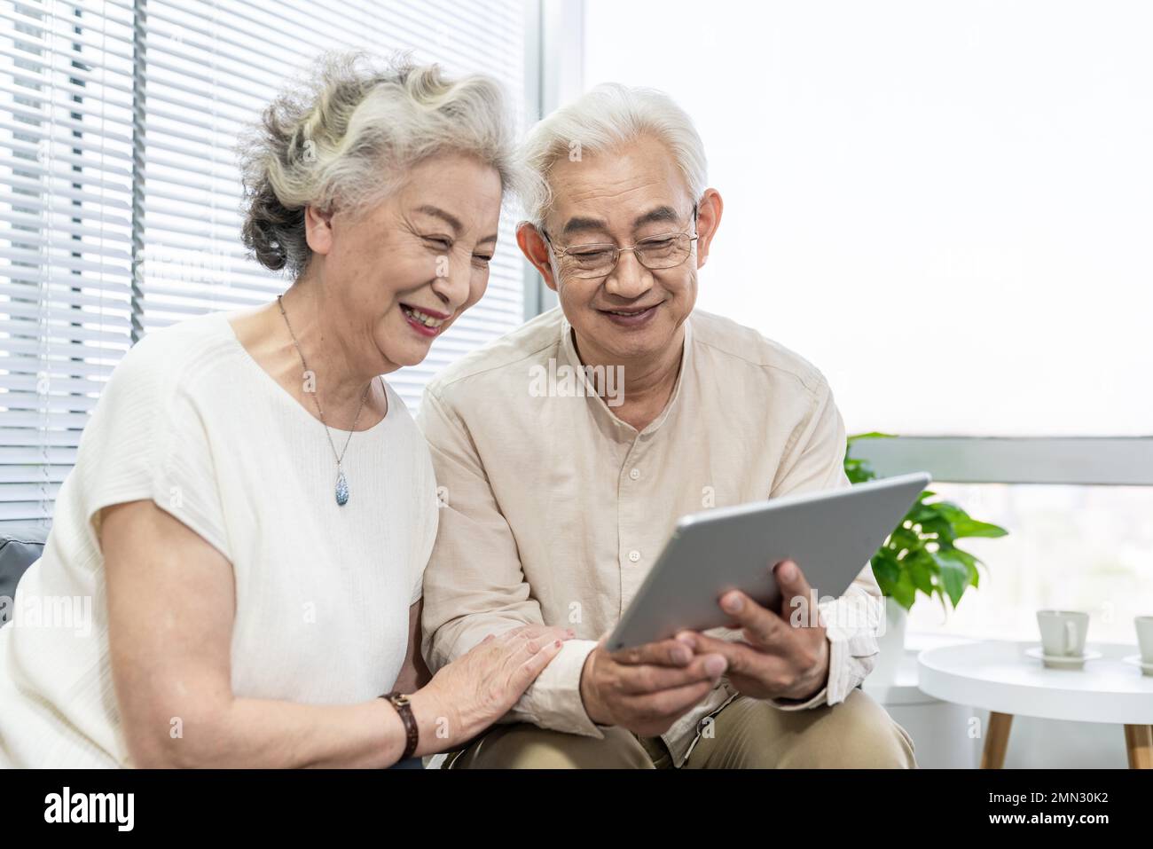 The elderly couple use tablet computers Stock Photo - Alamy