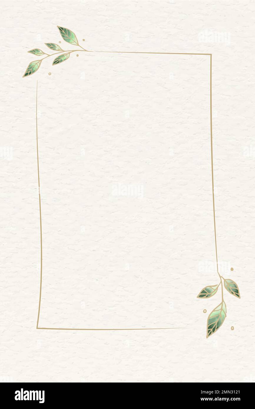 Gold rectangle frame sticker, green gradient botanical illustration ...