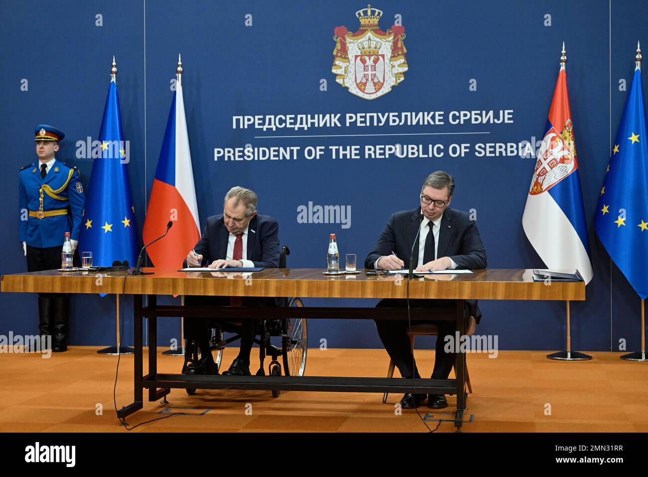 Belehrad, Srbsko. 30th Jan, 2023. Czech President Milos Zeman and Serbian President Aleksandar ...