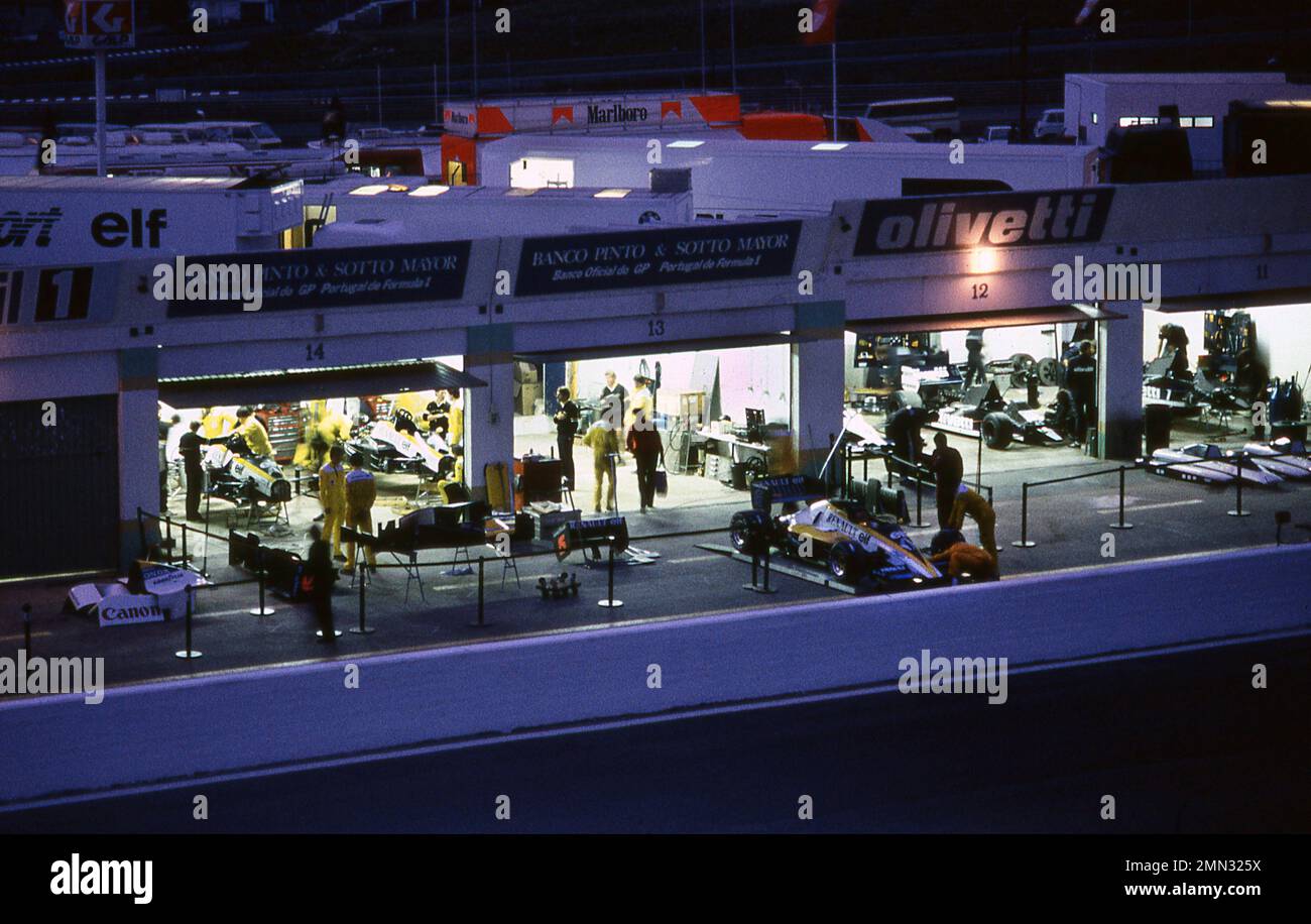 The Renault F1 Pit lane garage at the 1985 Portuguese Grand Prix at ...