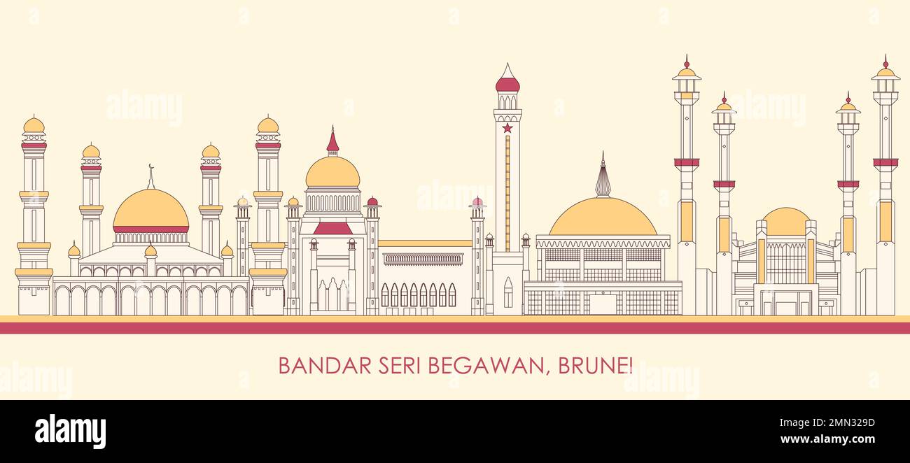Cartoon Skyline panorama of city of Bandar Seri Begawan, Brunei ...