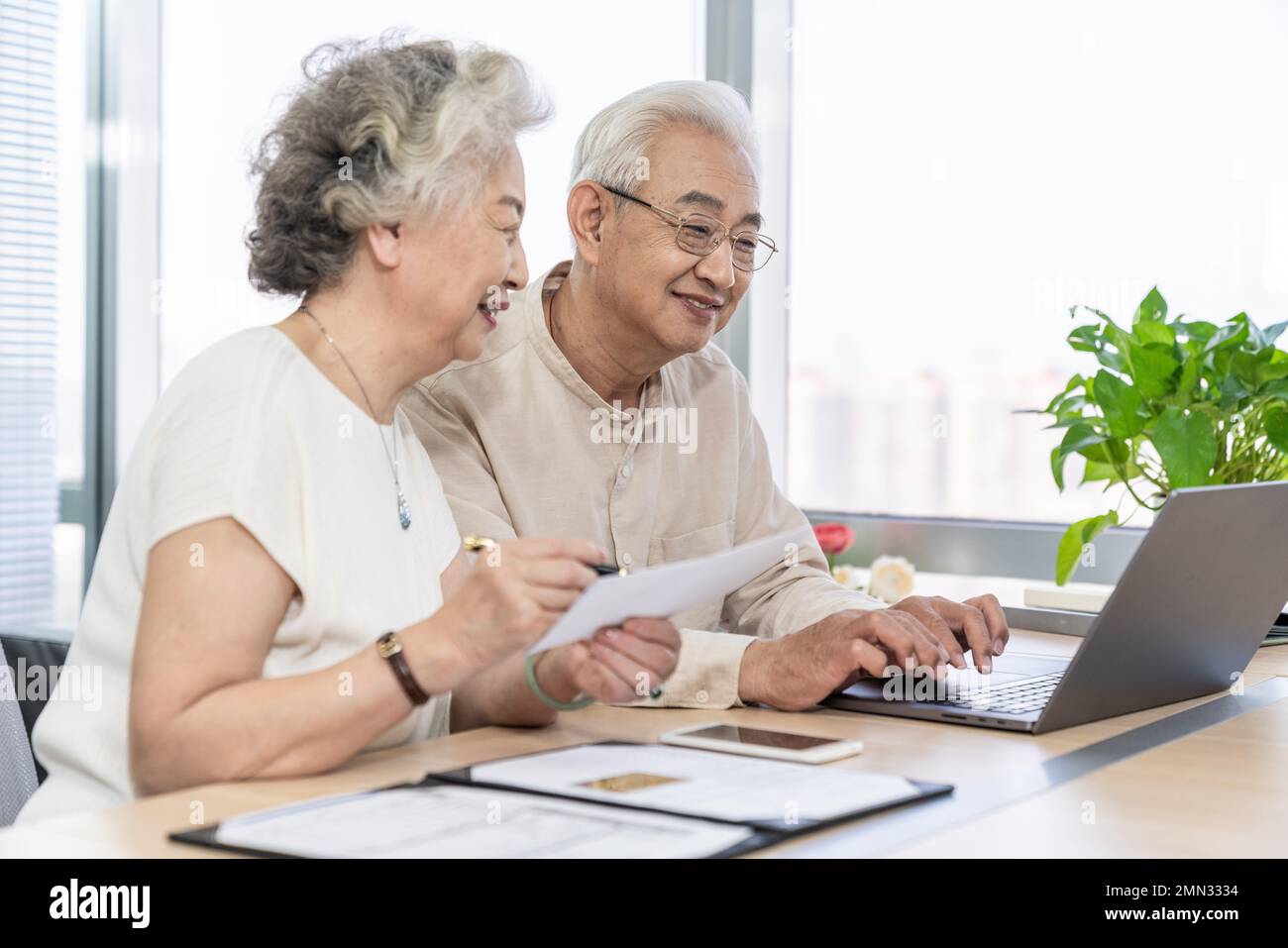 The elderly couple to use the computer Stock Photo - Alamy