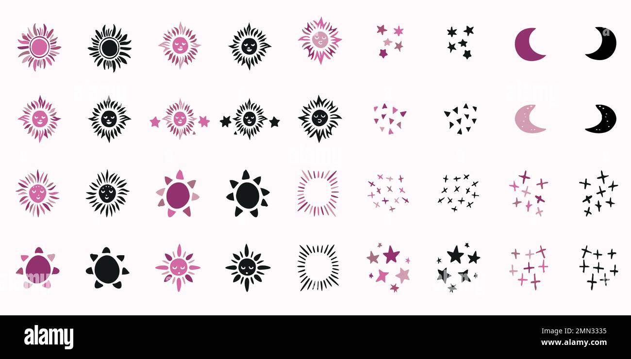 Collection of sleepy nighttime vector sky icons. Simple illustration of ...