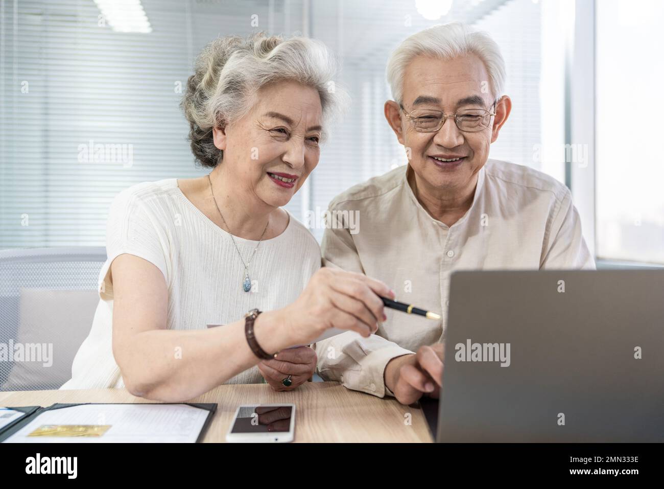 The elderly couple to use the computer Stock Photo - Alamy