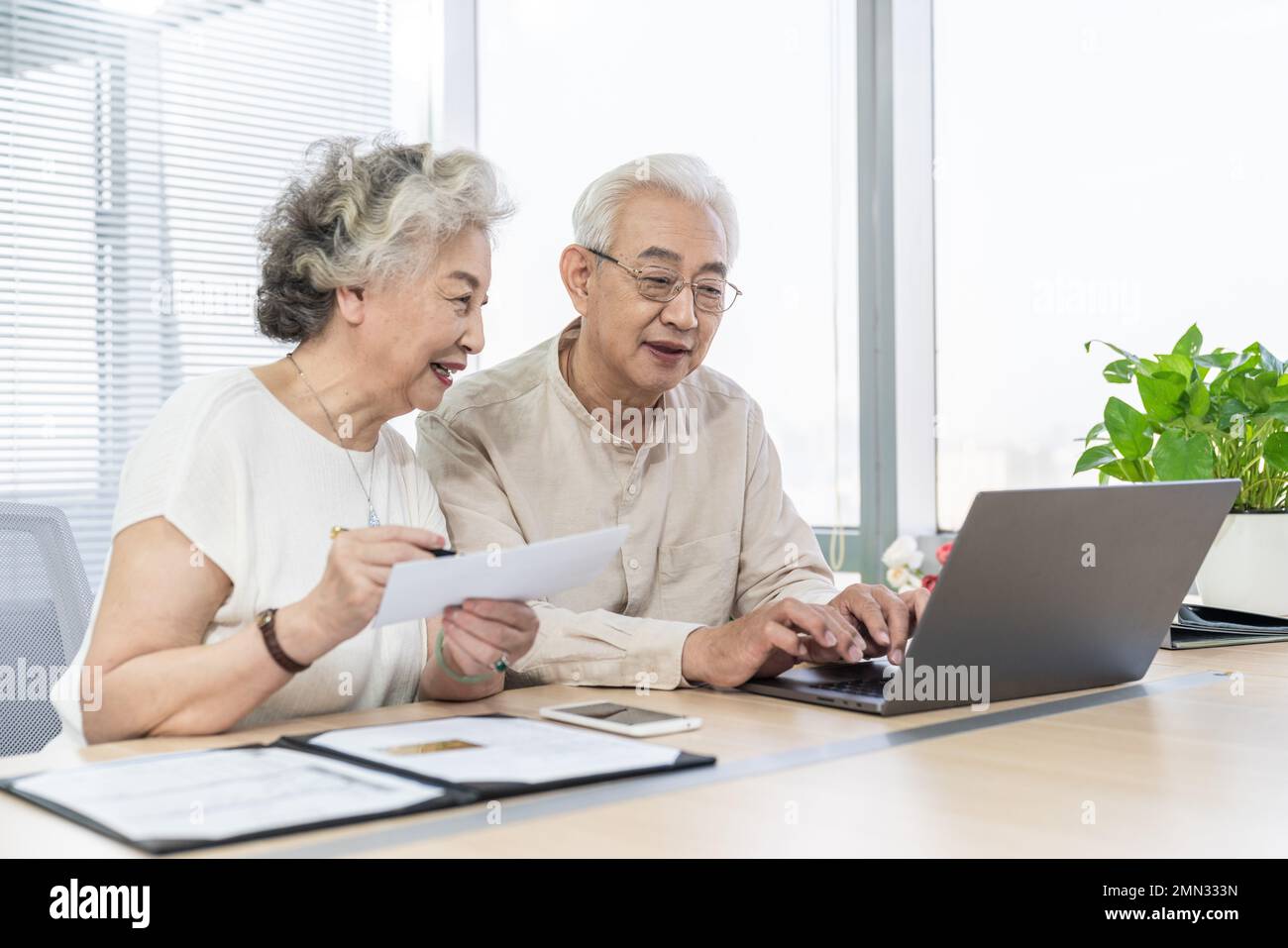 The elderly couple to use the computer Stock Photo - Alamy