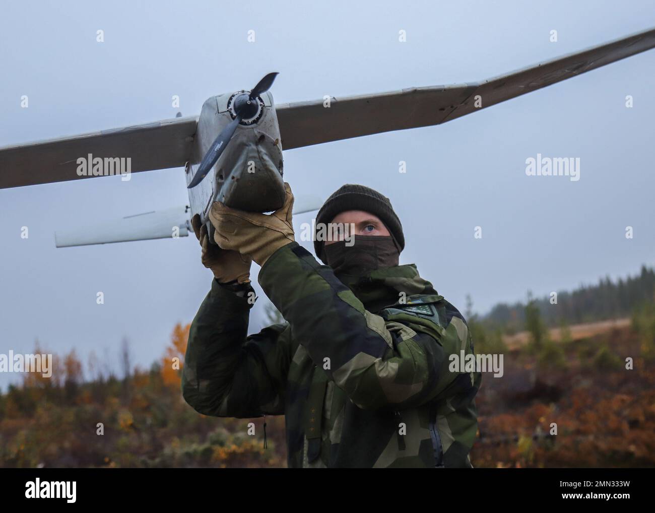 A Swedish Army unmanned aerial vehicle (UAV) operator assigned to the ...
