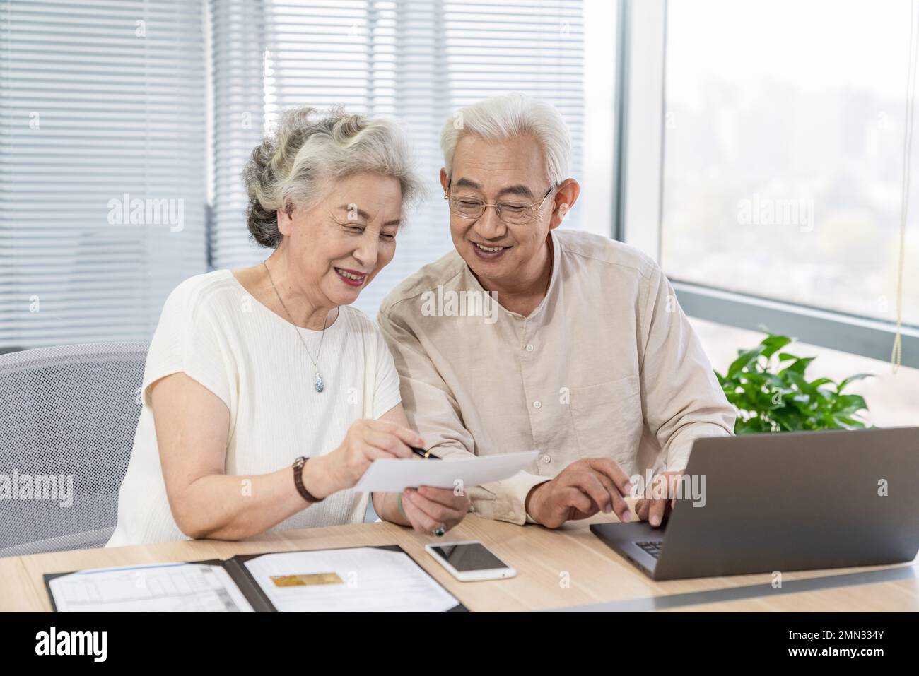 The elderly couple to use the computer Stock Photo - Alamy