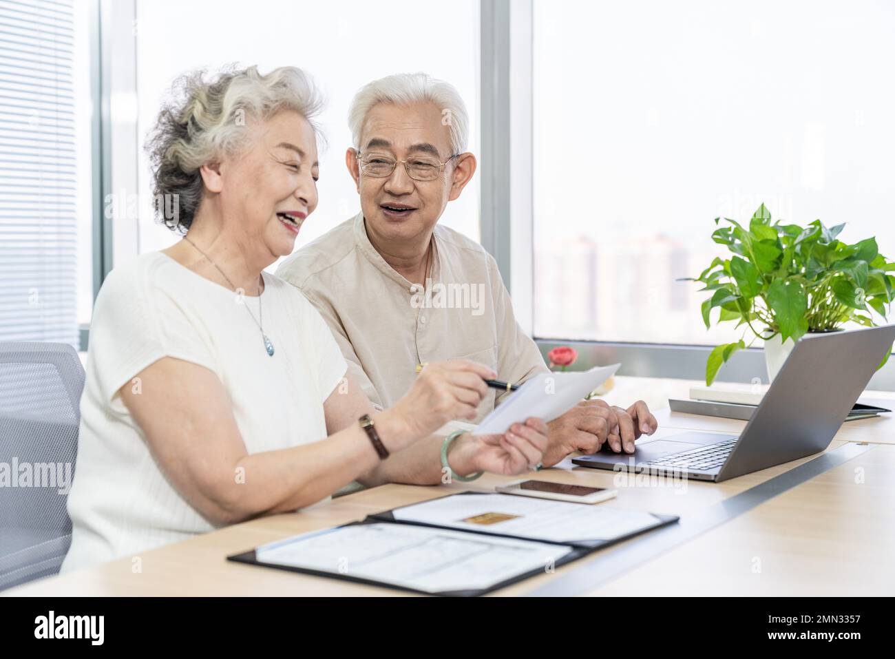 The elderly couple to use the computer Stock Photo - Alamy