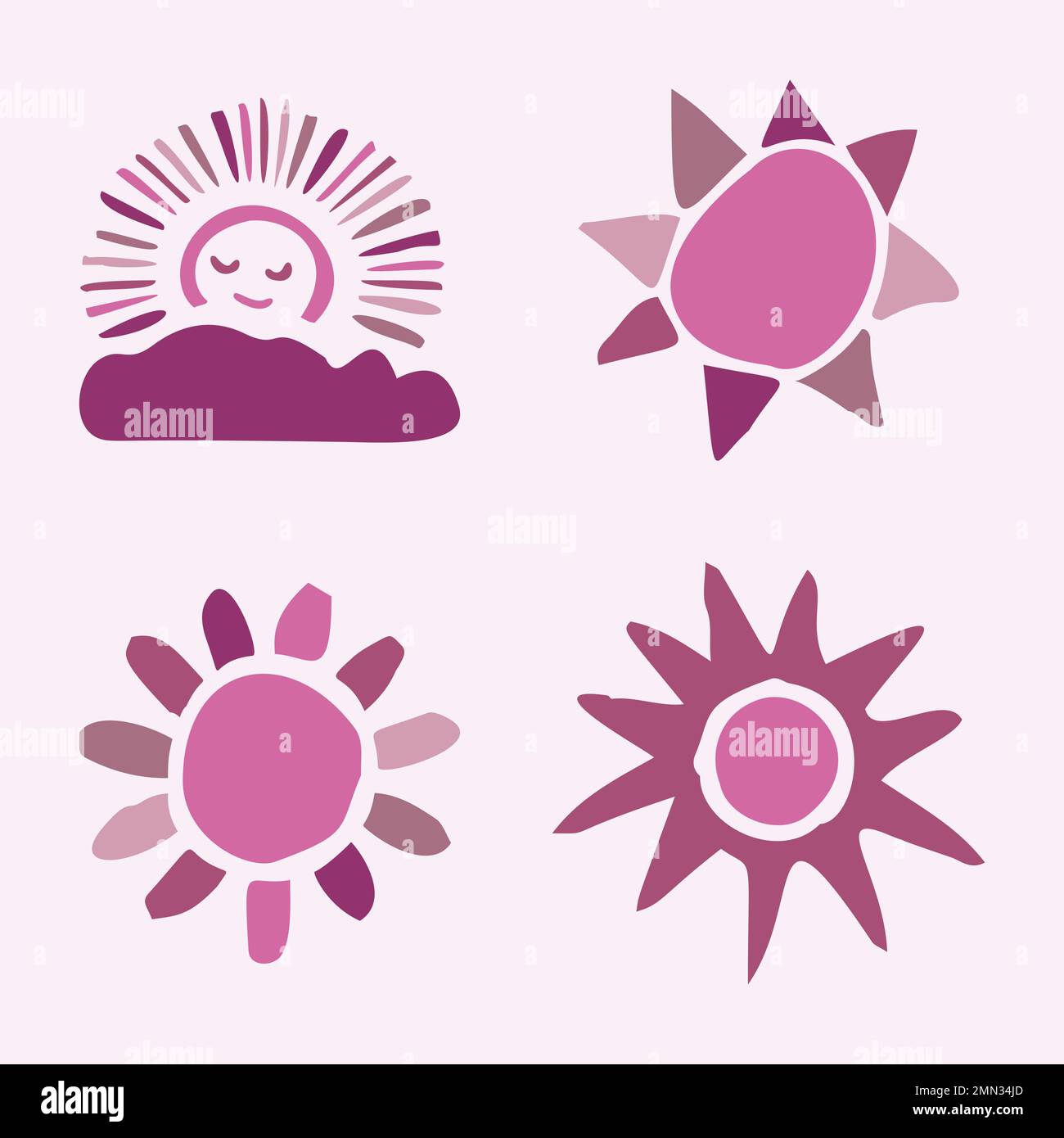Cute whimsical sun and moon set of vector motifs. Illustration of night ...