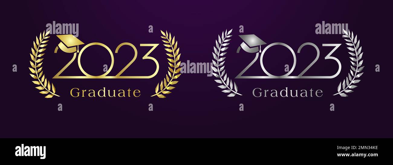 Set of graduation awards symbols. Class of 2023 rewards. Golden and ...