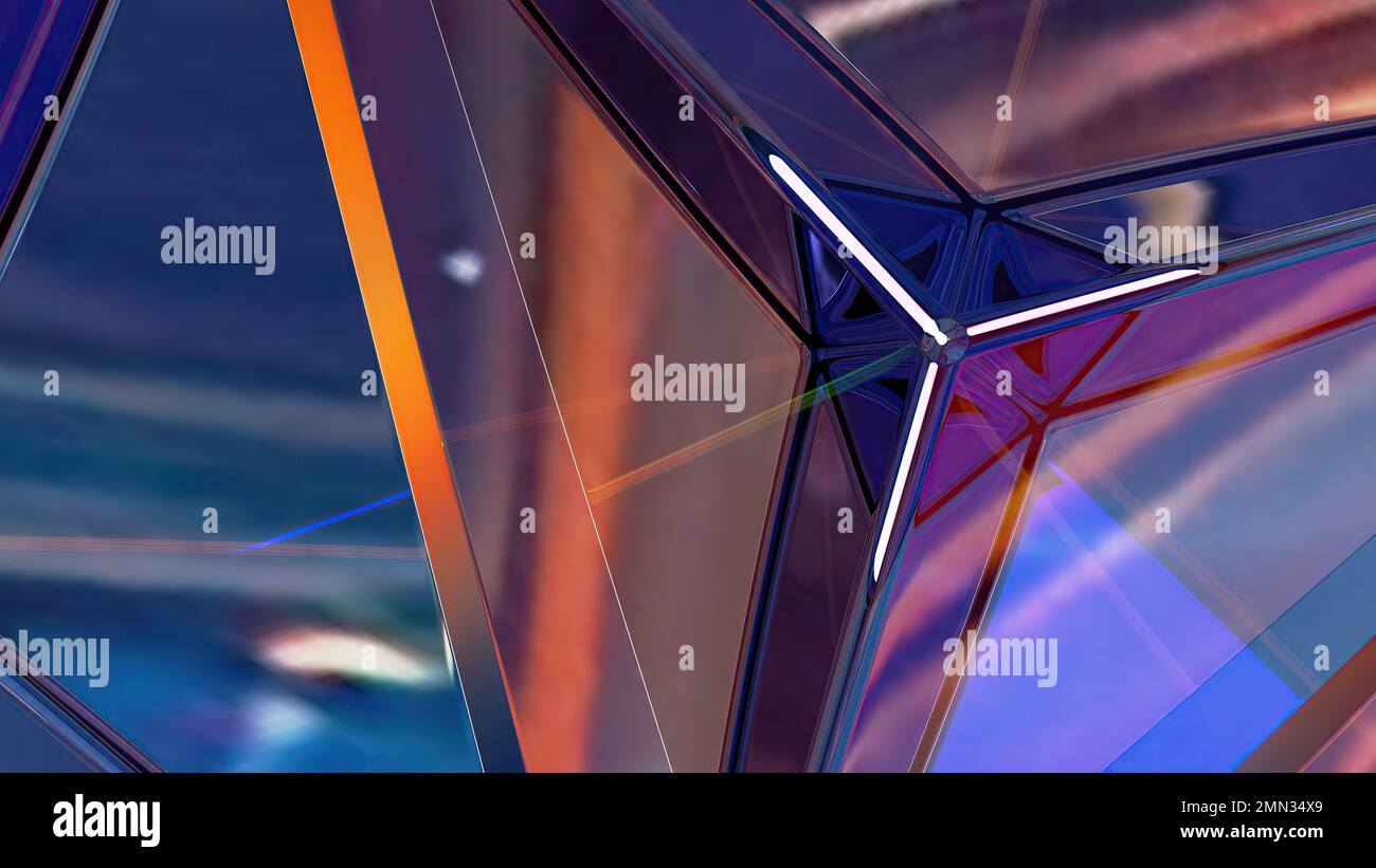 Stylish, red, orange, glass Tryangle leaning, abstract, dramatic ...