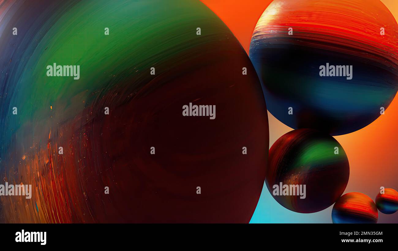 Red, orange, patterned spheres geometry leaning together Abstract ...