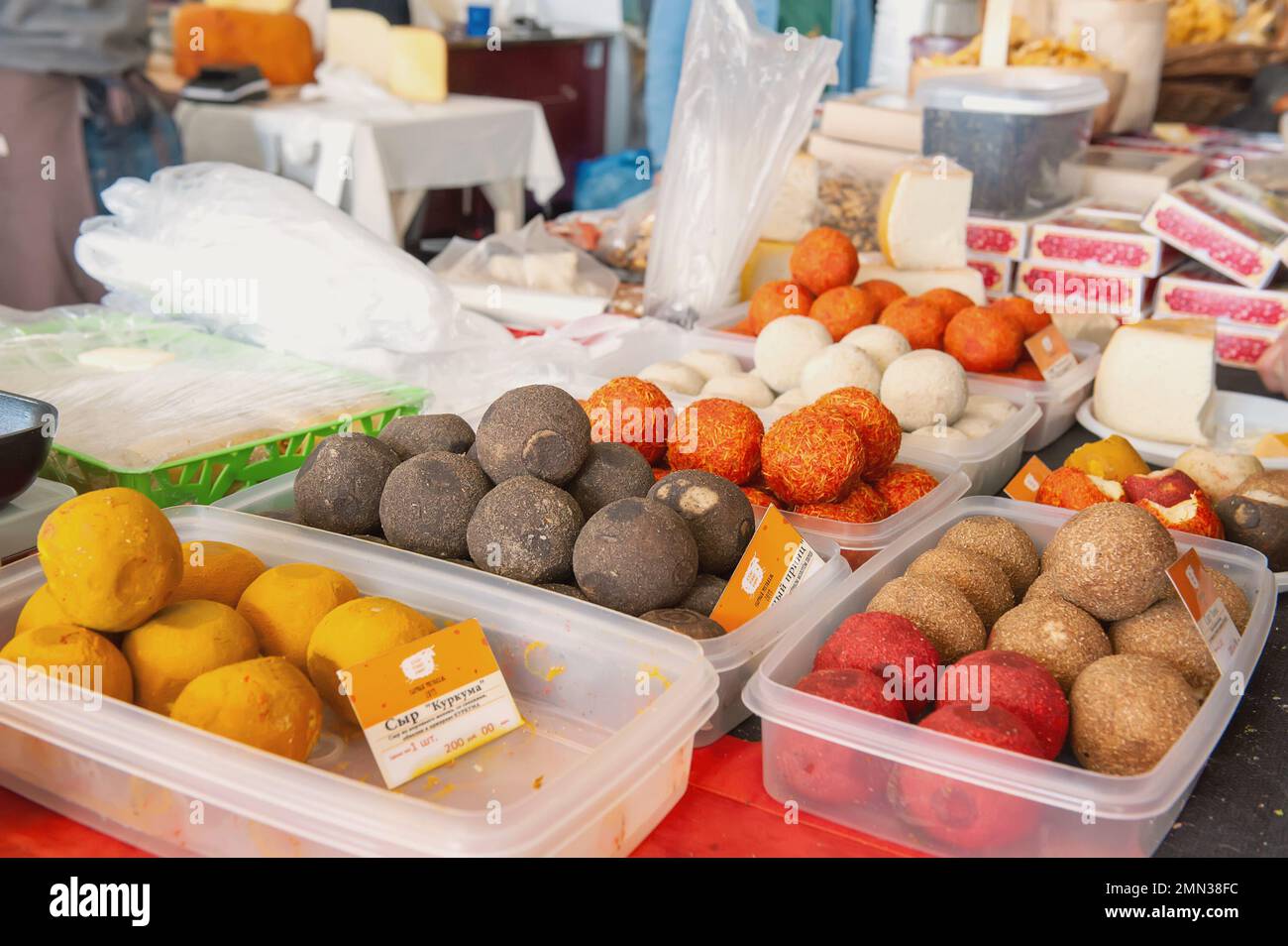 Cheeses of Russian cheese makers. Belper knoll cheese at the farm ...