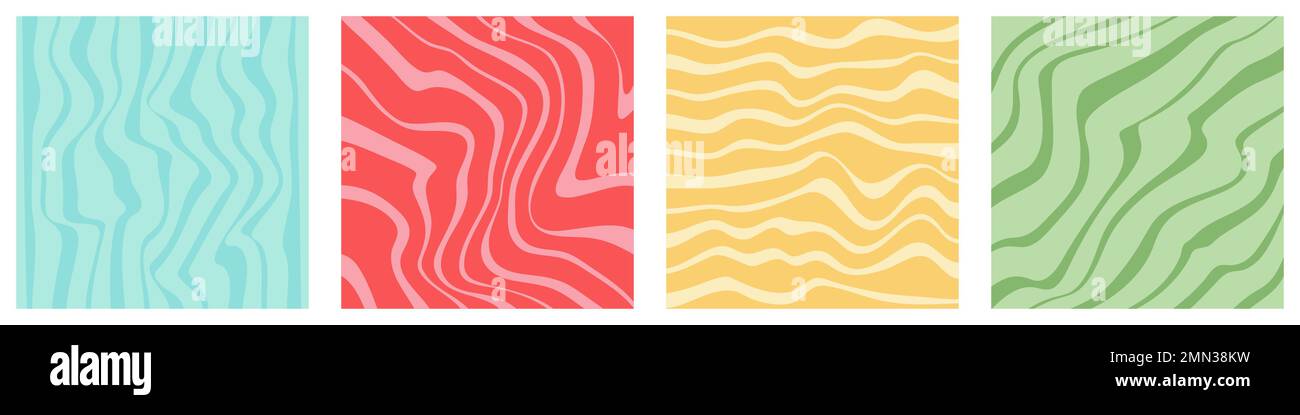 Wavy lines square templates set. 1970 retro groovy liquid lines ...