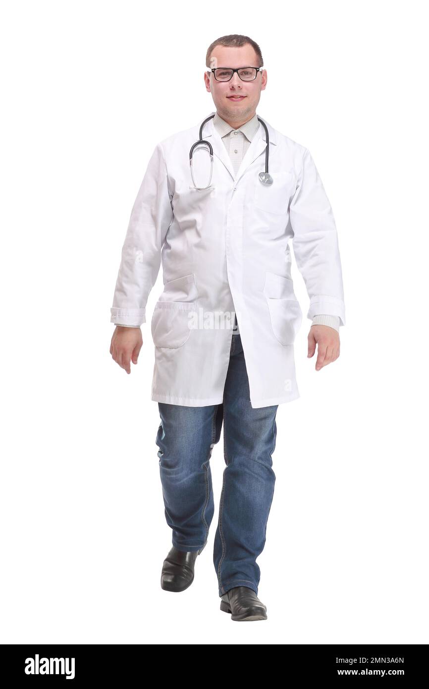 Full length portrait of young caucasian with stethoscope walking doctor Stock Photo - Alamy