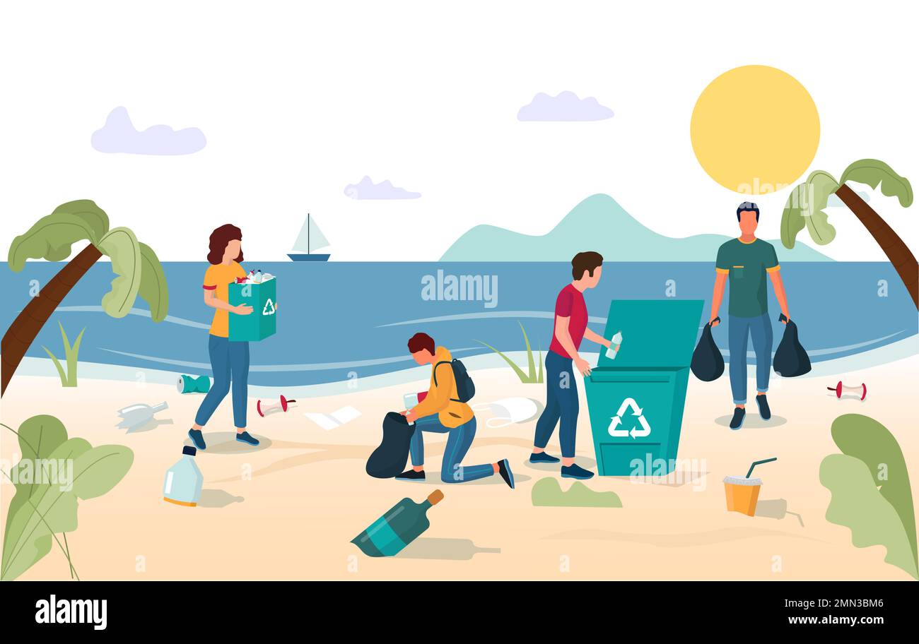 Beach cleaning vector concept for web banner, website page Stock Vector ...