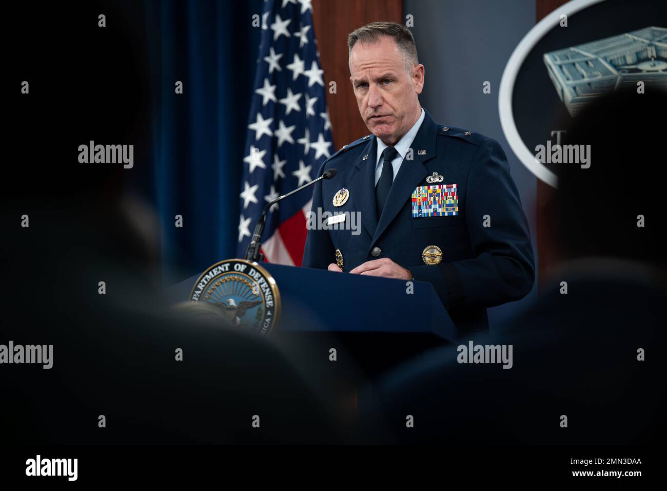 Pentagon Press Secretary Air Force Brig. Gen. Pat Ryder conducts a press briefing in the ...