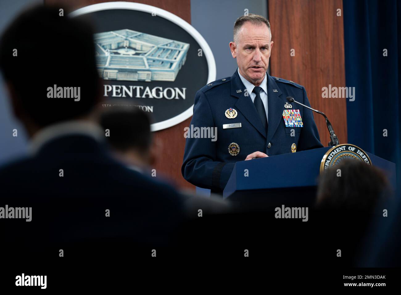 Pentagon Press Secretary Air Force Brig. Gen. Pat Ryder conducts a press briefing in the ...