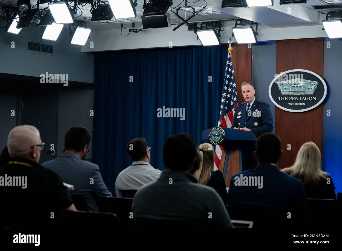 Pentagon Press Secretary Air Force Brig. Gen. Pat Ryder conducts a press briefing in the ...