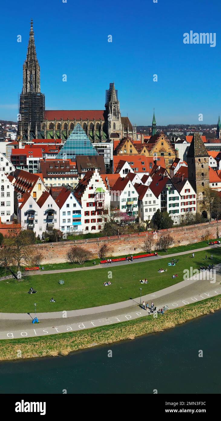 Aerial View Of Ulm On The Danube River With View Of Ulm Cathedral. Ulm ...
