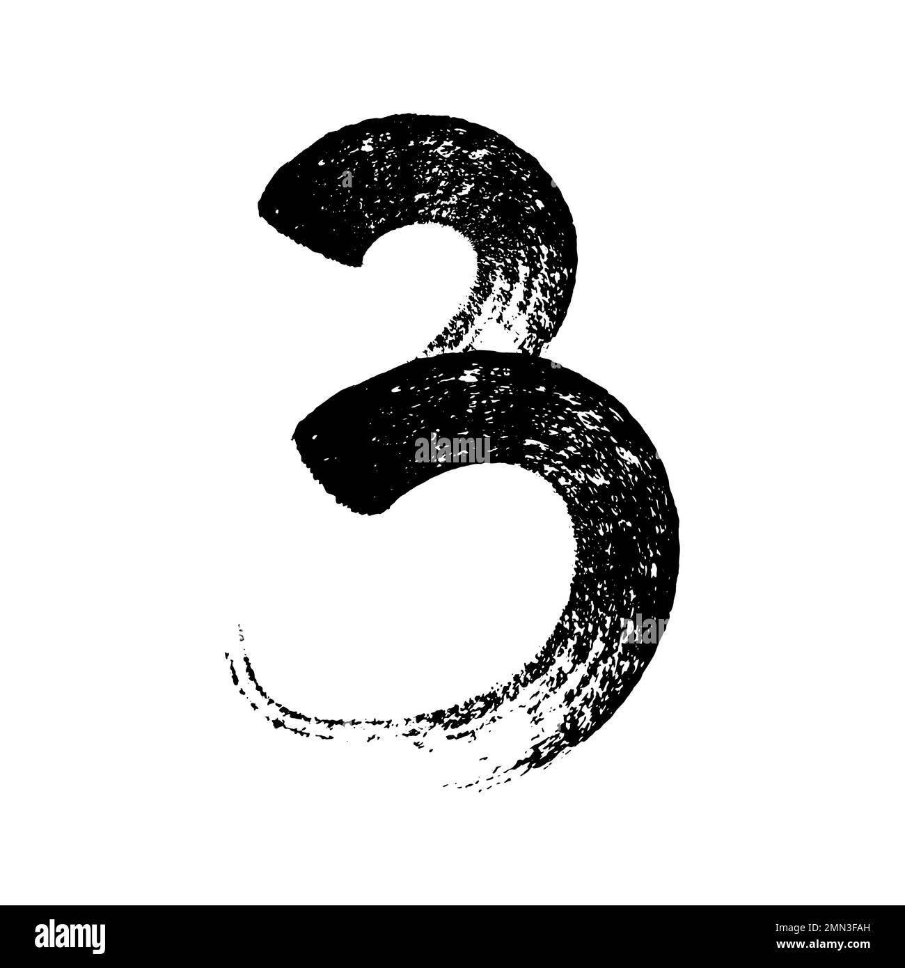 Calligraphic paint number 3, three. Ink brush lettering Stock Vector ...