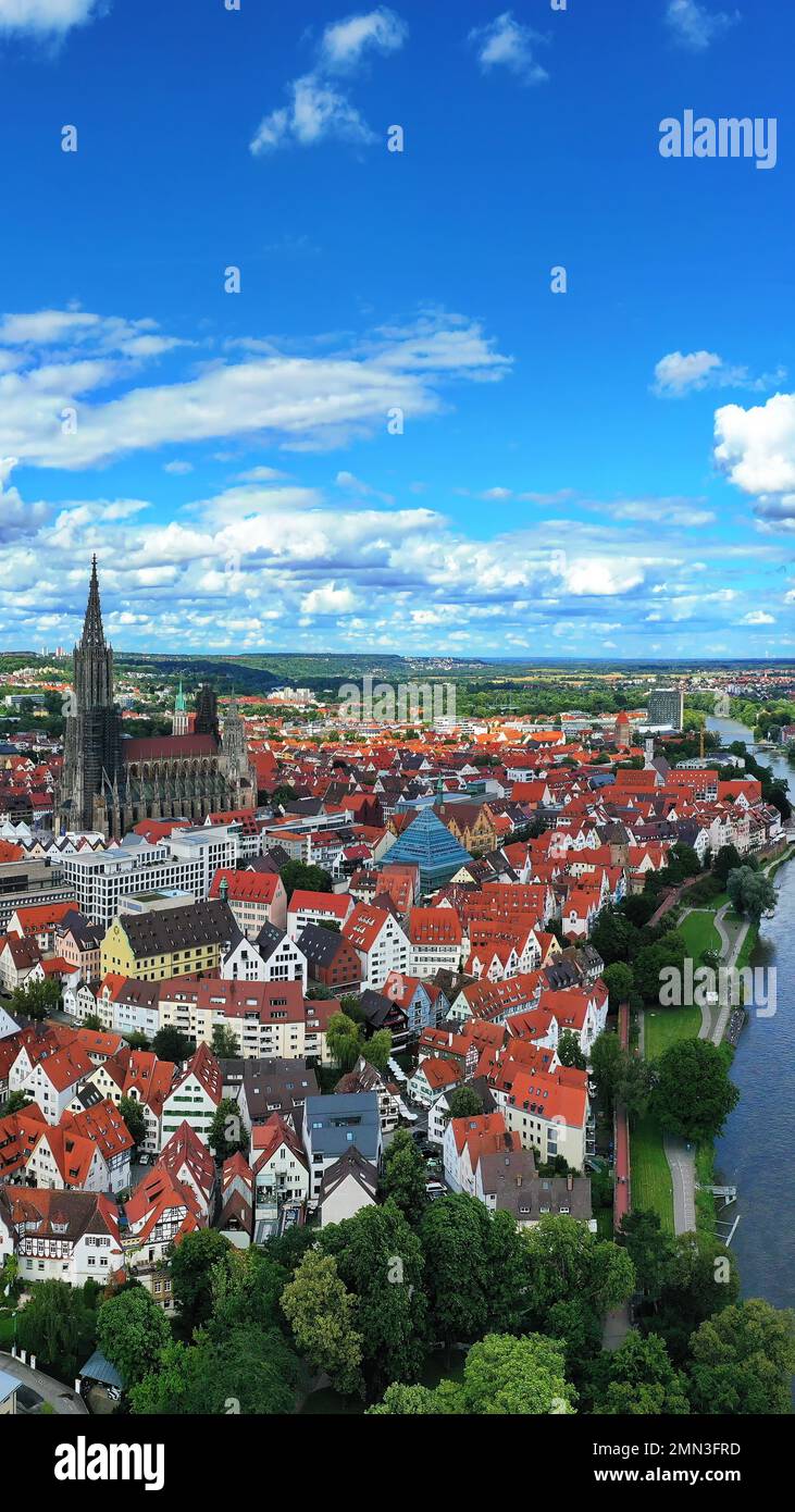 Aerial View Of Ulm On The Danube River With View Of Ulm Cathedral. Ulm ...