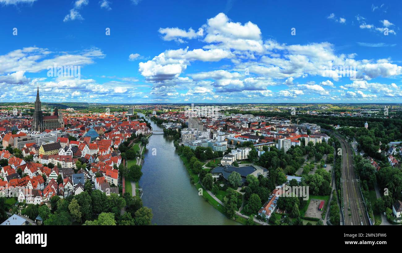 Aerial View Of Ulm On The Danube River With View Of Ulm Cathedral. Ulm ...