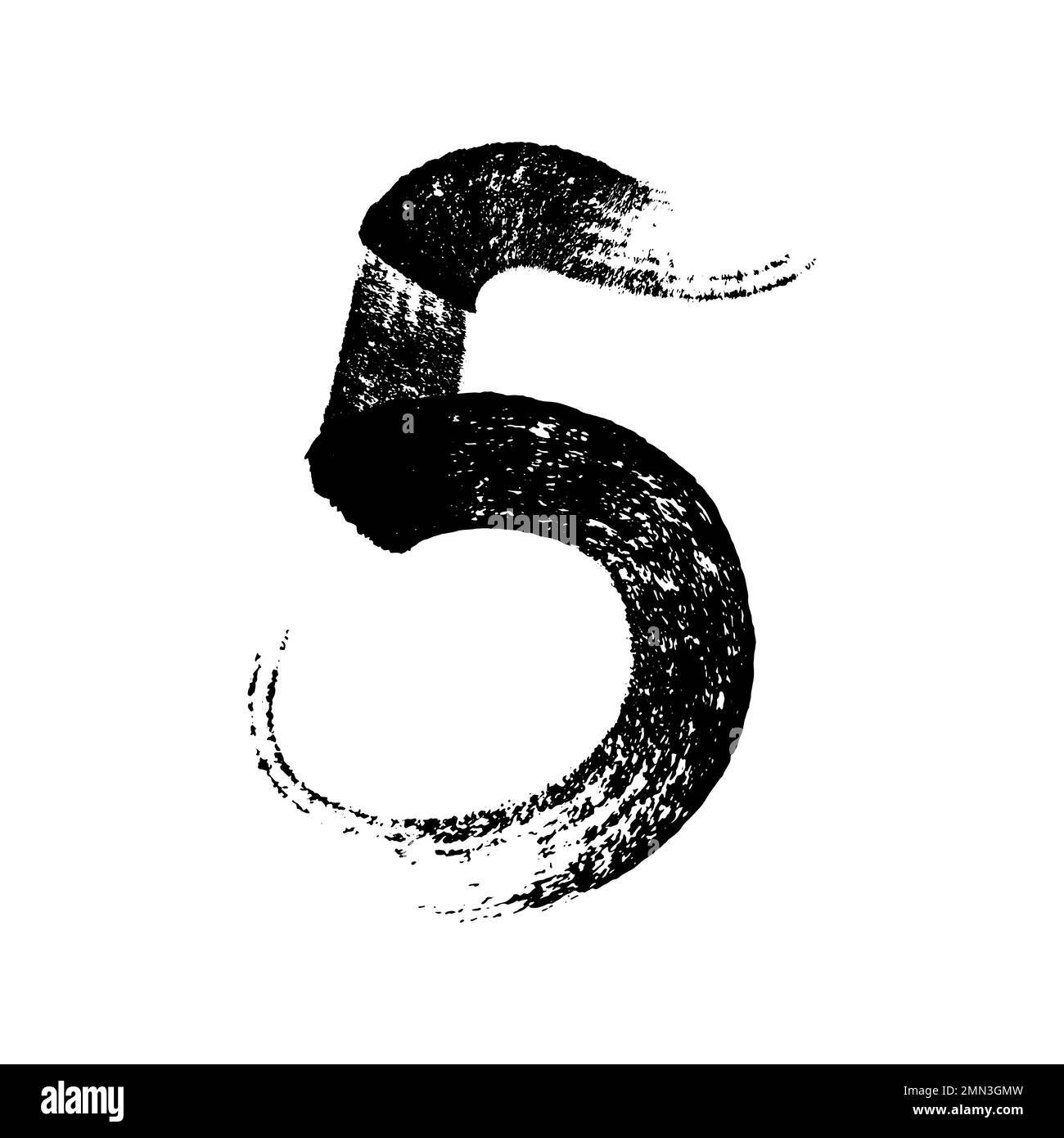 Calligraphic paint number 5, five. Ink brush lettering Stock Vector ...
