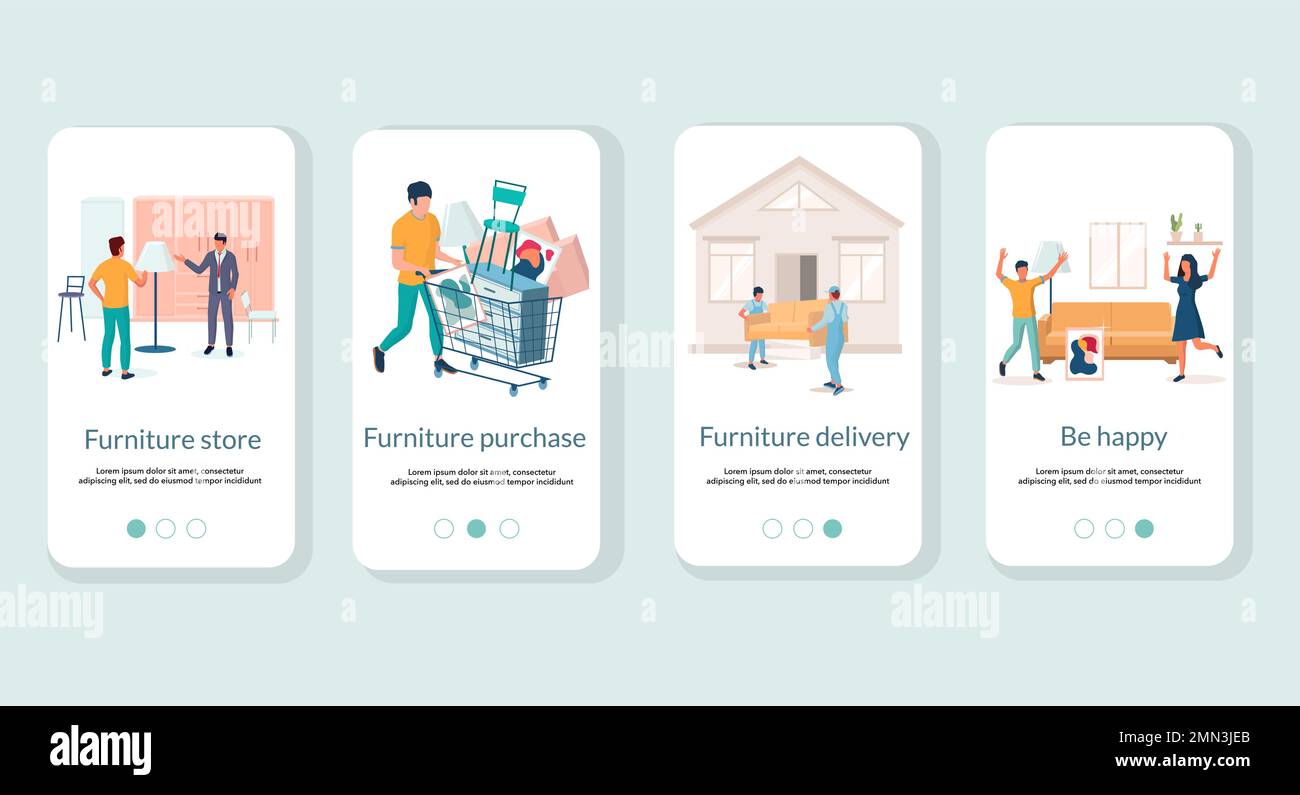 Furniture store mobile app onboarding screens vector template Stock ...