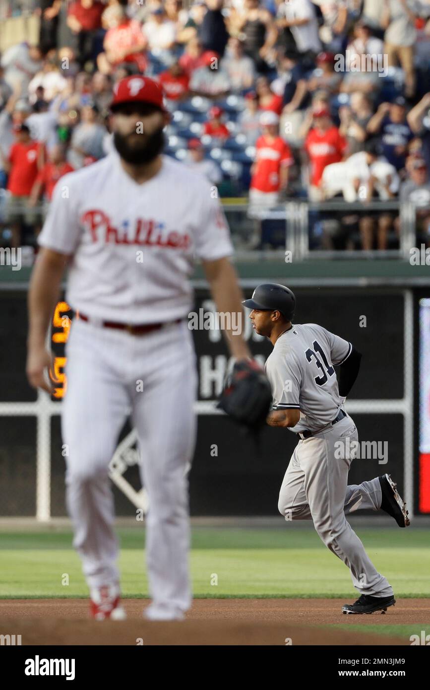 New York Yankees' Aaron Hicks in action during a baseball game against ...