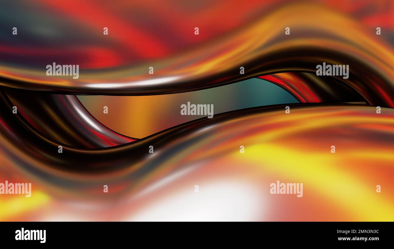 fiery red curves with vertical flowing metal curtain Abstract, dramatic ...