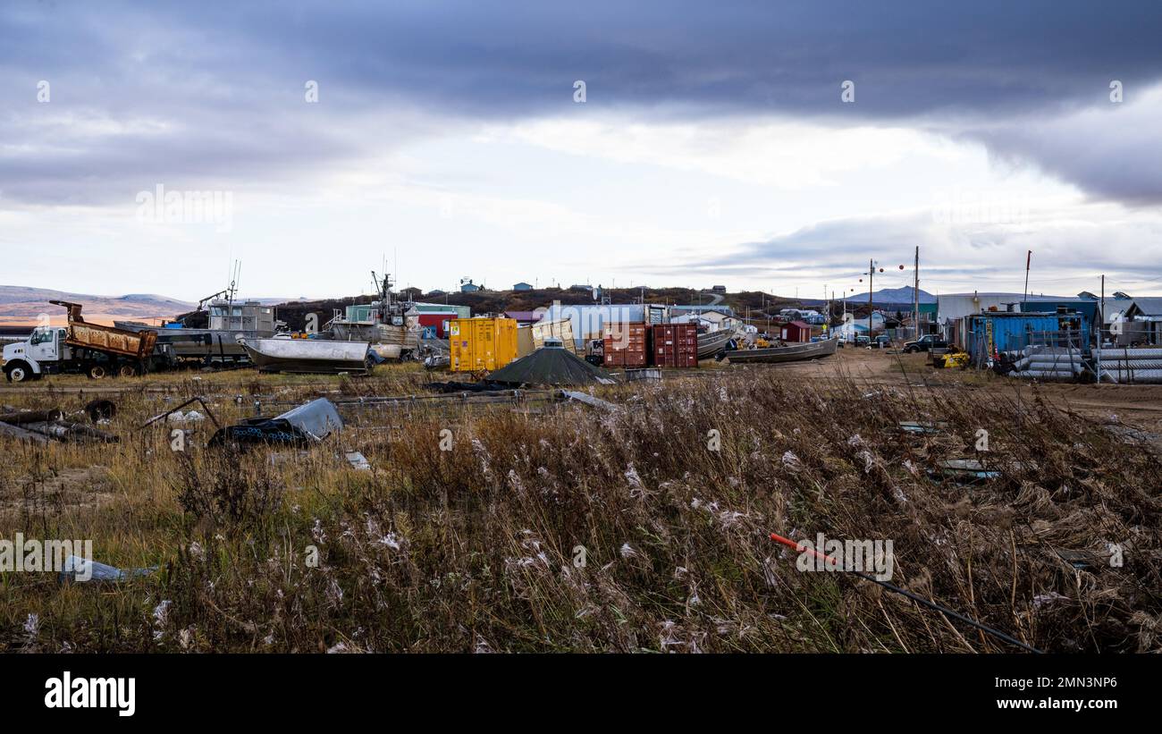 The aftermath of Typhoon Merbock in the village of Golovin, Alaska ...